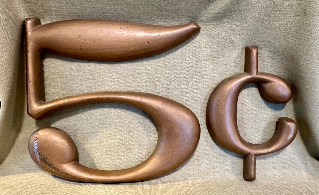 1920’s Five Cent Giant Gilded Metal Sign Letters, Sign Pricer - Etsy