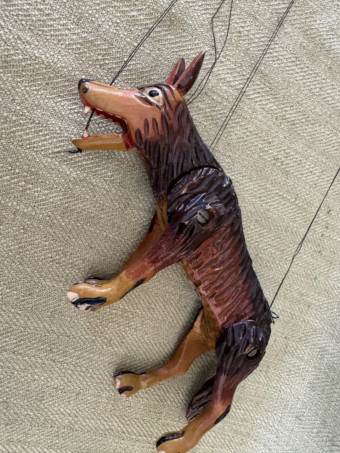Antique Wolf or German Shepherd Folk Art Puppet, Carved Wood ...