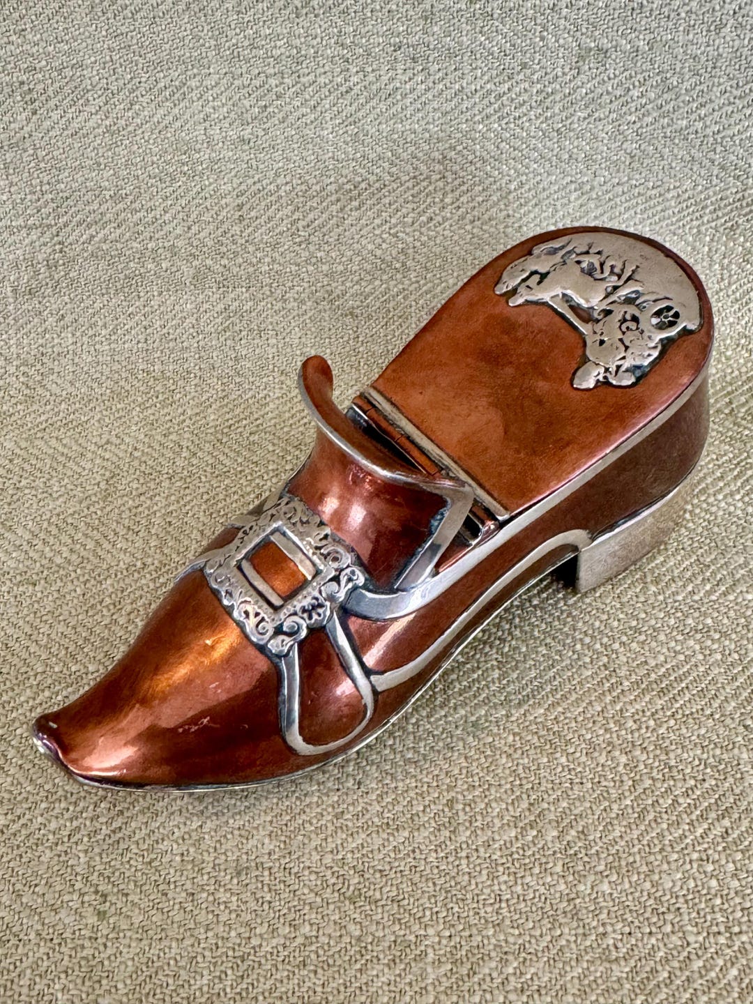 Antique Copper Shoe Double Snuff Box, Silver Accents - Etsy
