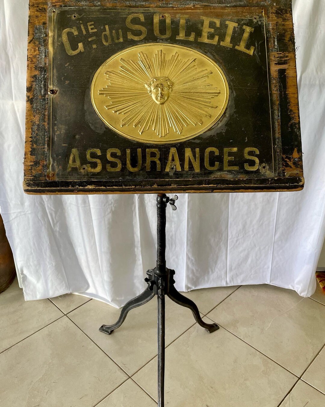 Antique Adjustable Industrial Cast Iron Base Artist Easel Display or ...