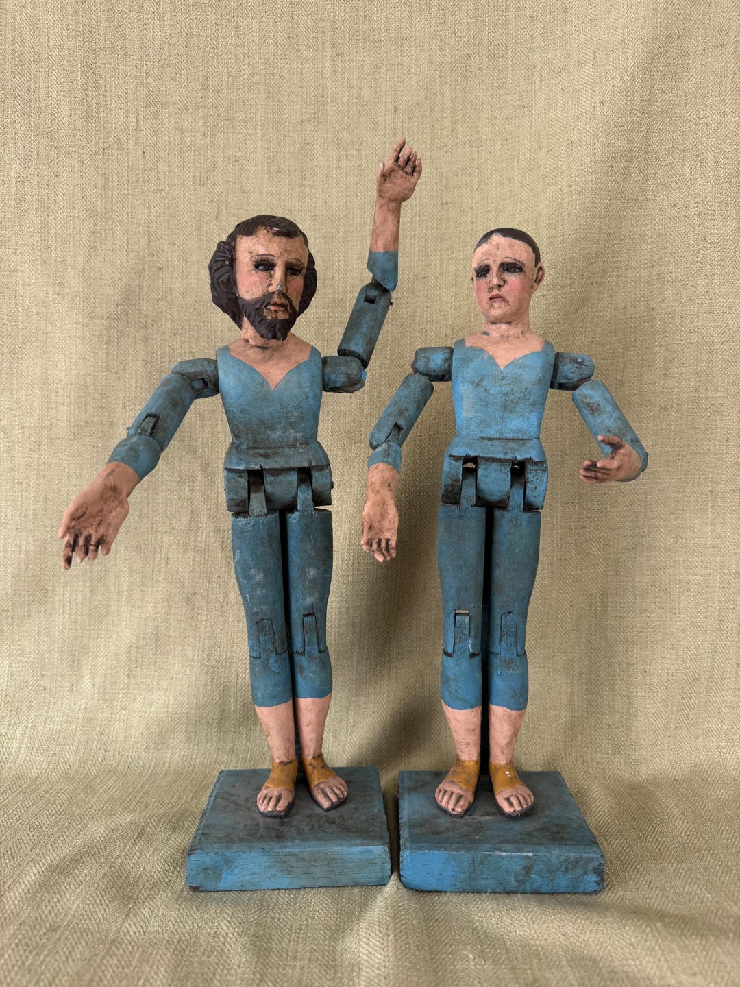 Pair of 1900-1920 Spanish Colonial Jointed Lay Figures, Santos, Glass ...