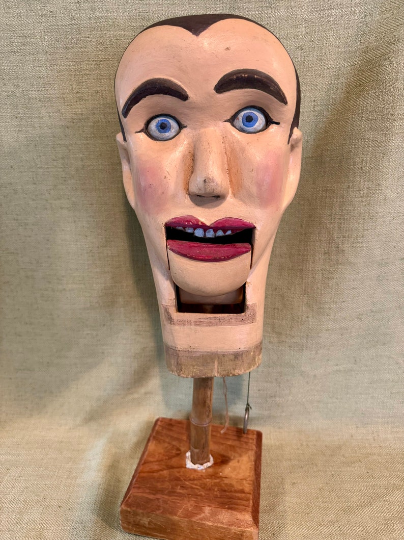 Vintage Folk Art Ventriloquist Dummy Head With Articulating Eyes and ...