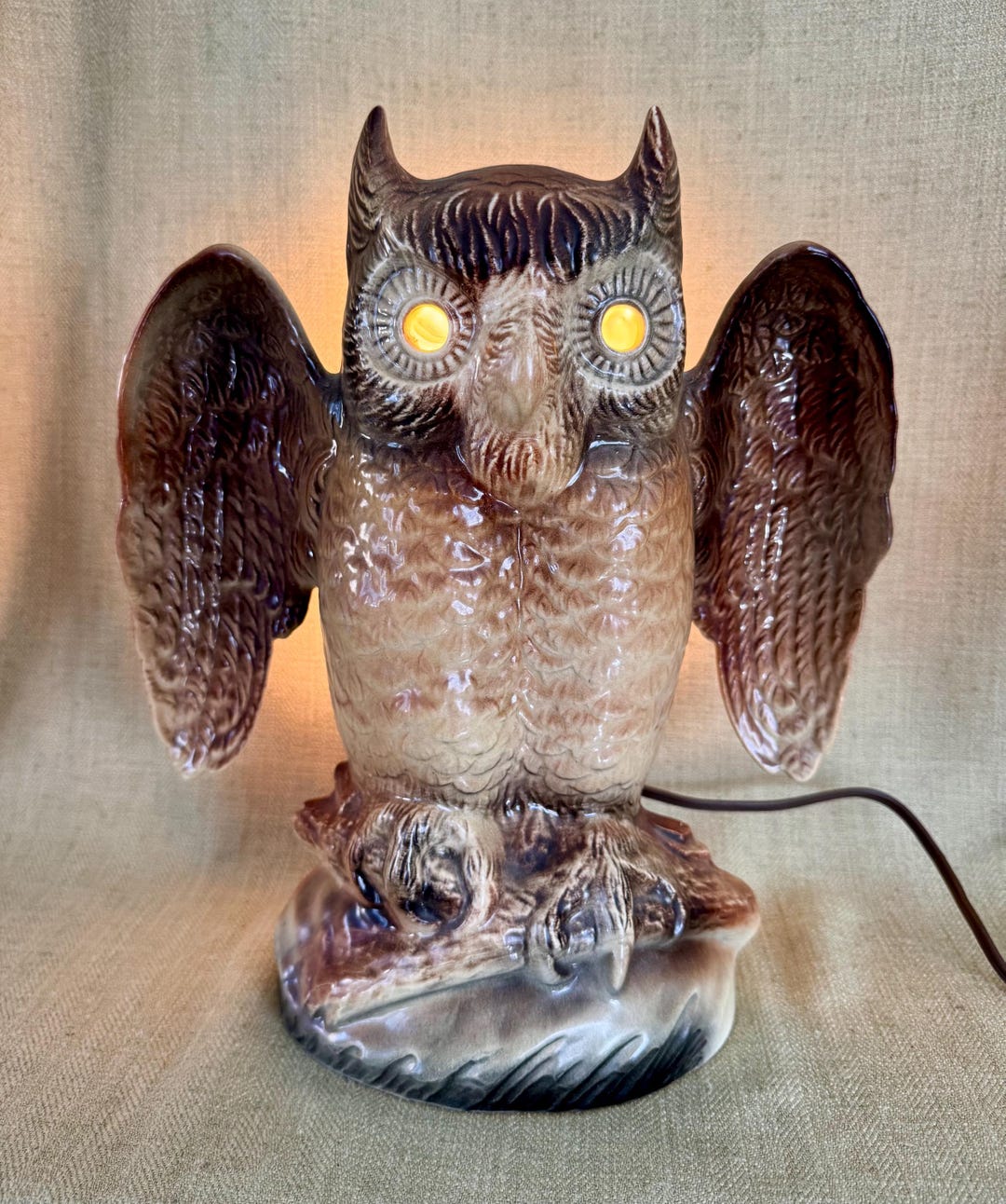 Vintage Large Ceramic Owl TV Lamp, Kron - Etsy
