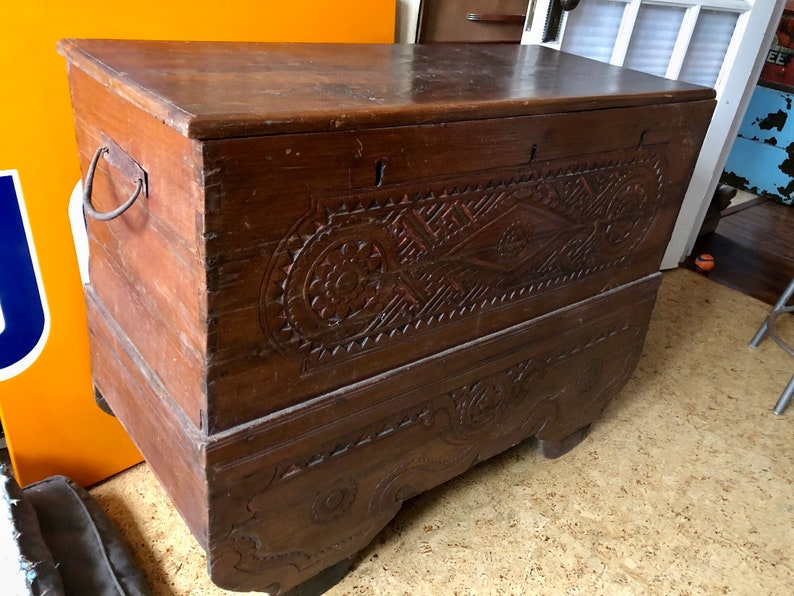 Large 19th Century Indonesian Chip Carved Chest Trunk on Wood | Etsy