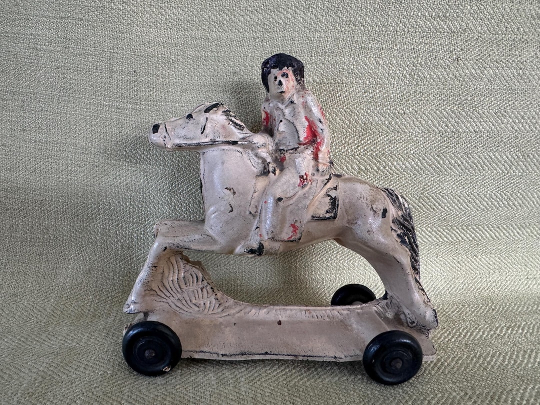 Arcor Rubber Cowboy on Horse Toy on Wheels - Etsy