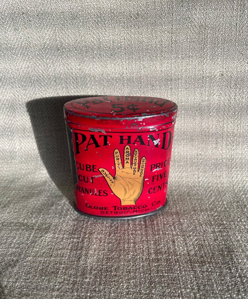 Antique Pat Hand Tobacco Pocket Tin With Great Graphics - Etsy