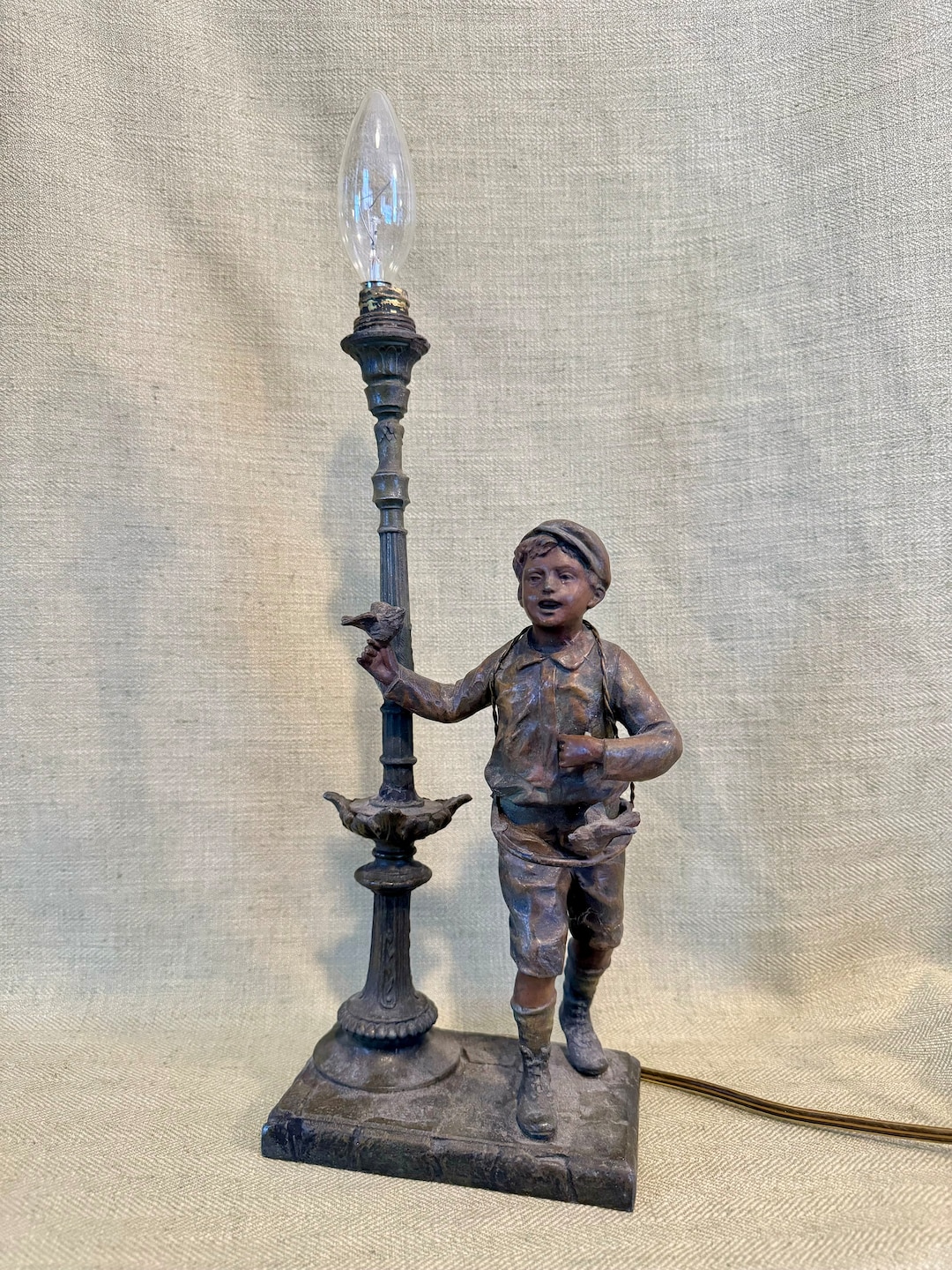 Beautiful Boy With Birds Antique Spelter Lamp Base - Etsy