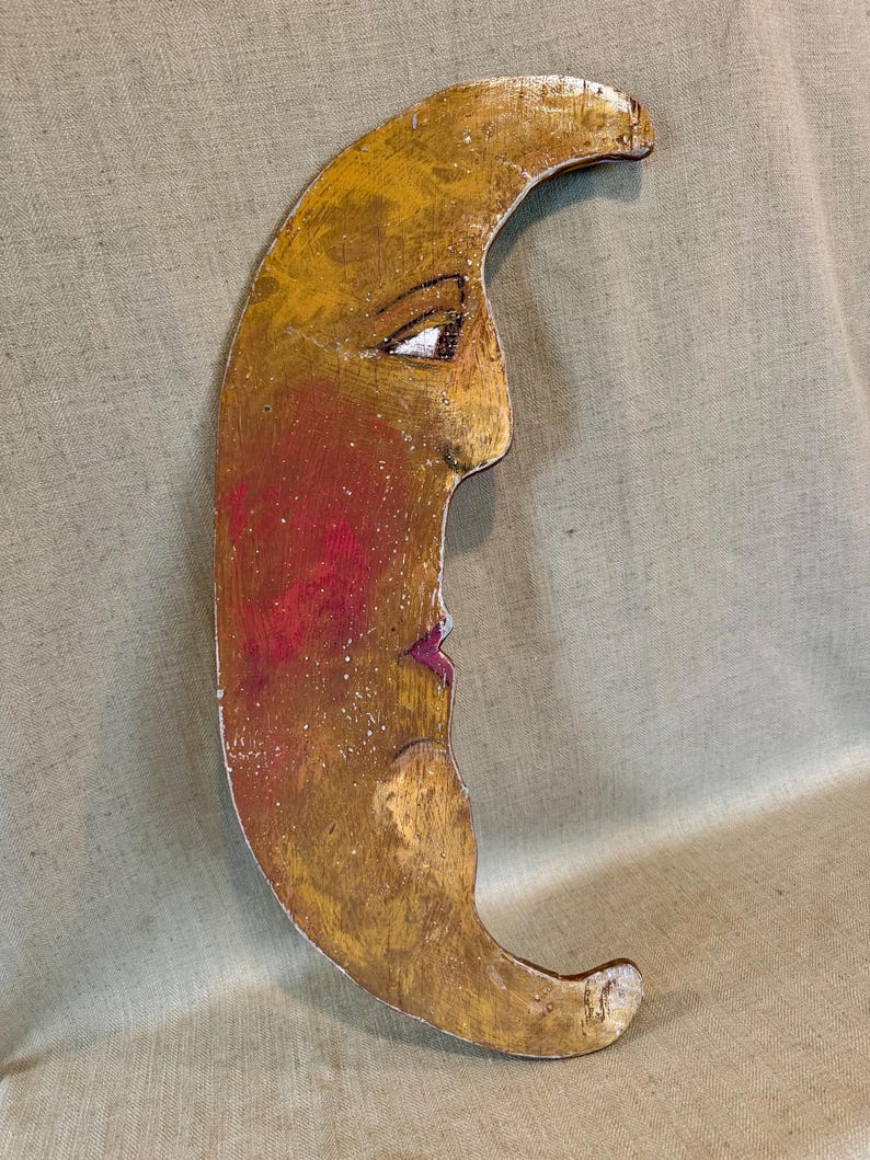 Antique Folk Art Crescent Moon Man Sign - Etsy