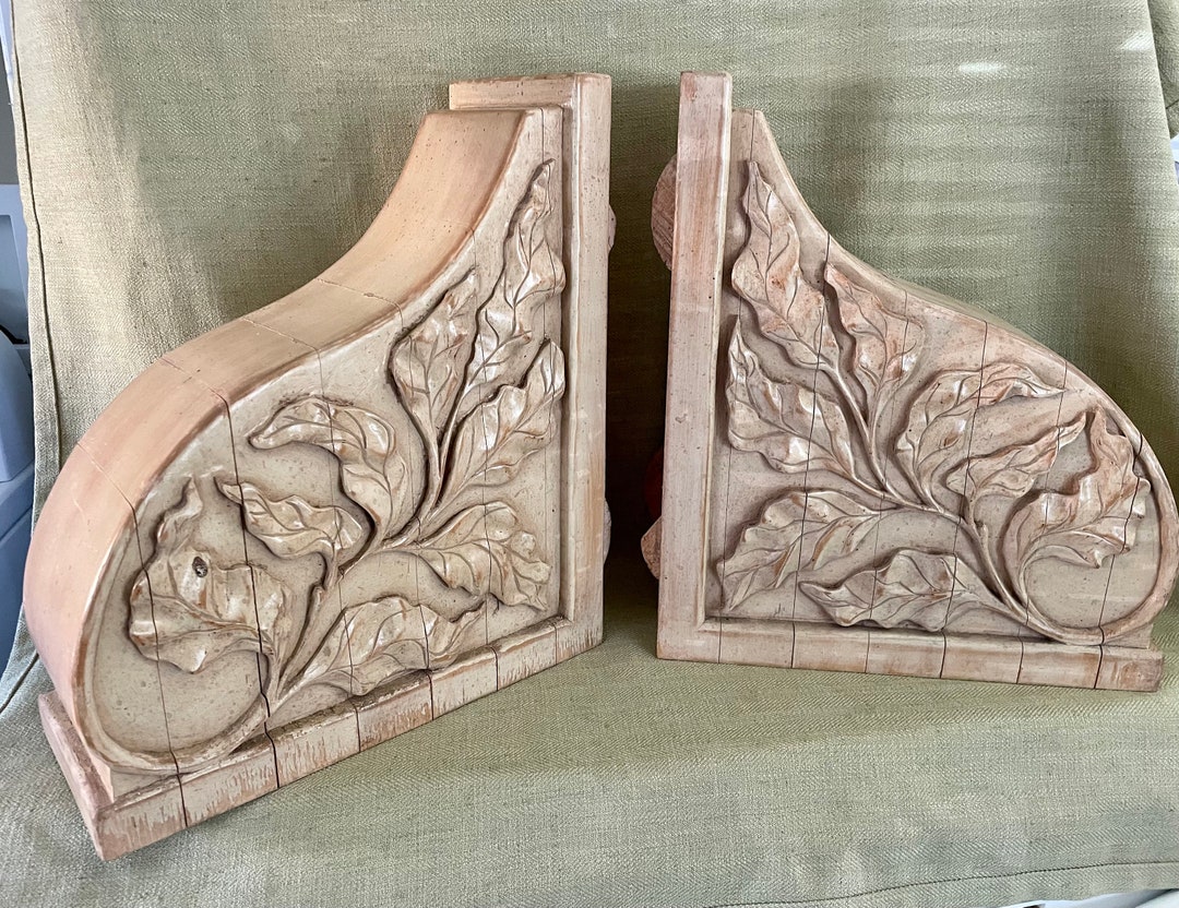 Large Heavily Carved Leaf Pattern Painted Oak Corbels - Etsy