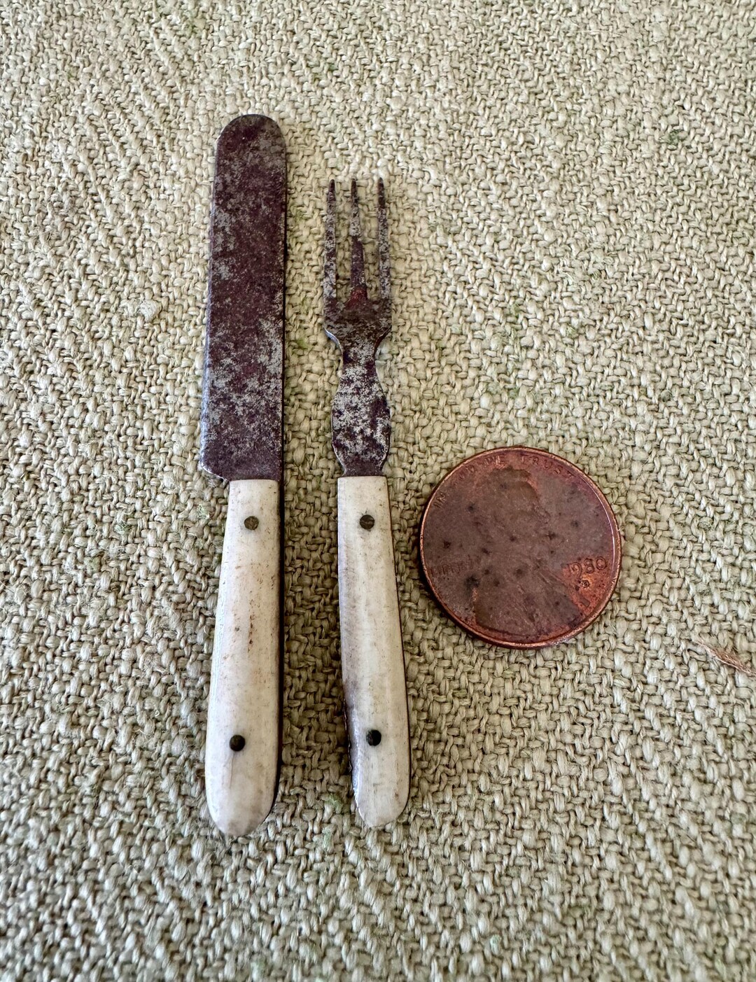 Tiny 19th Century Miniature Bone Handle Fork and Knife - Etsy