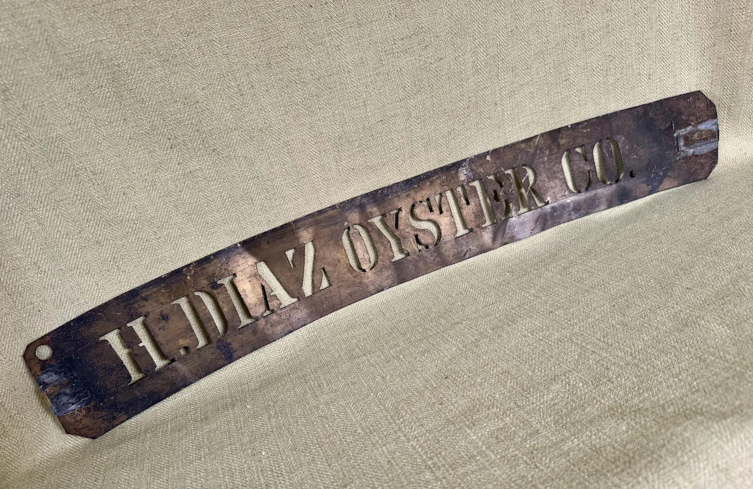 Antique Brass Oyster Barrel Stencil Sign - Etsy