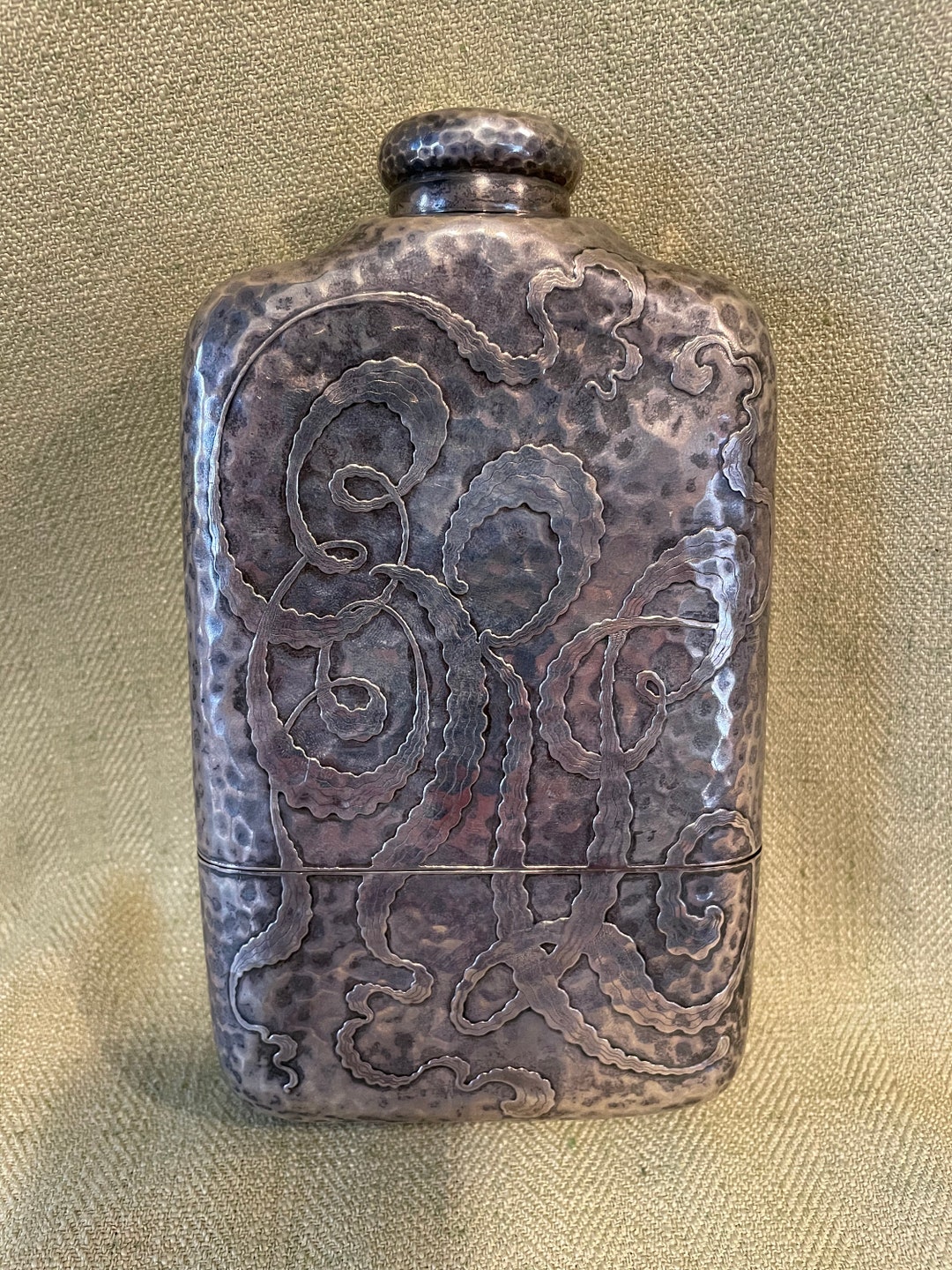19th Century Tiffany Sterling Silver Flask, Hammered With Etched ...
