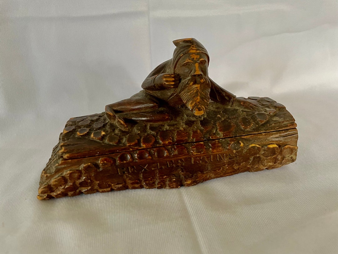Antique Carved Wood French Casket, Gnome on Log - Etsy