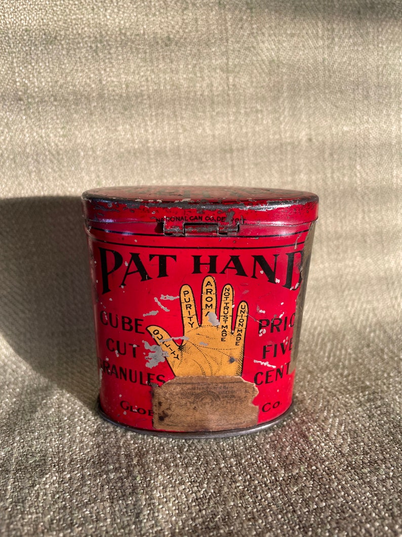 Antique Pat Hand Tobacco Pocket Tin With Great Graphics - Etsy