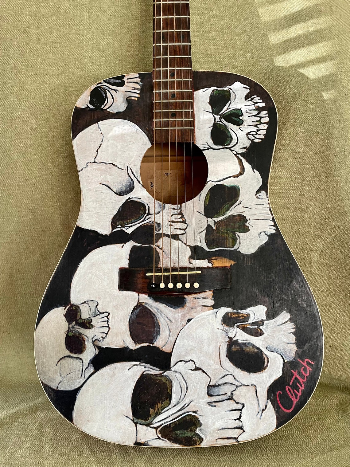 Folk Art Guitar With Skulls, PBR Advertising and Tattoo Flash Letters ...