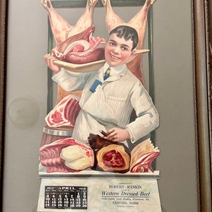 Antique 1910 Chromolithograph Butcher Shop Calendar With Meat and Cigar ...