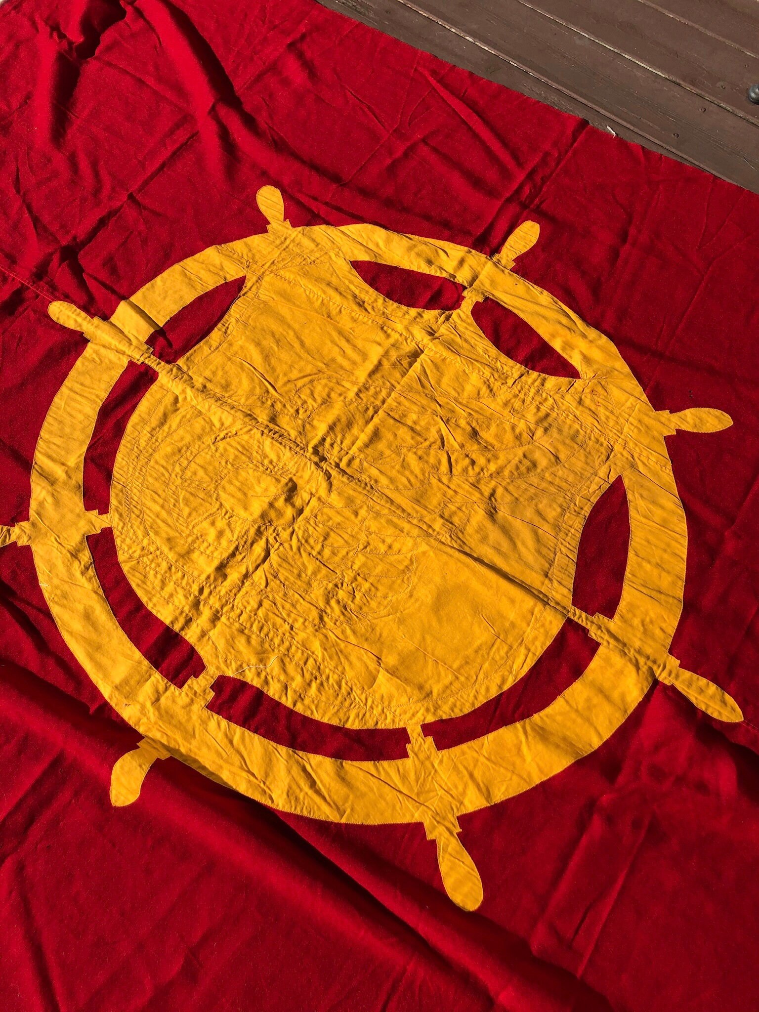 Large Antique Wool Flag With Ships Wheel and Quilted Flying Wheel - Etsy