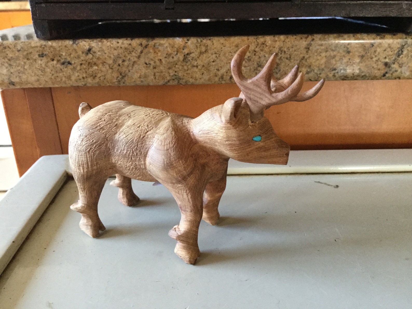 Native Zuni Carved Cedar Elk Fetish Turquoise Inlay Cody - Etsy