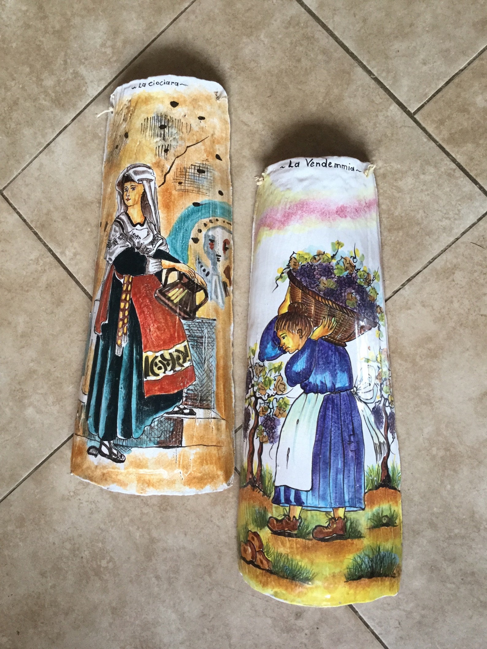Large Italian Hand Painted Glazed Terracotta Bricks, Architectural ...