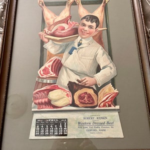 Antique 1910 Chromolithograph Butcher Shop Calendar With Meat and Cigar ...