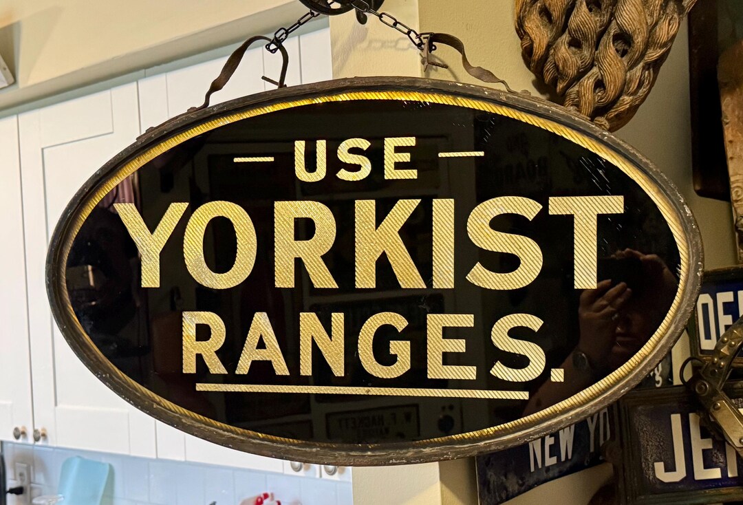 1920’s Yorkist Ranges Stove Trade Sign, Reverse Painted Foil Glass ...