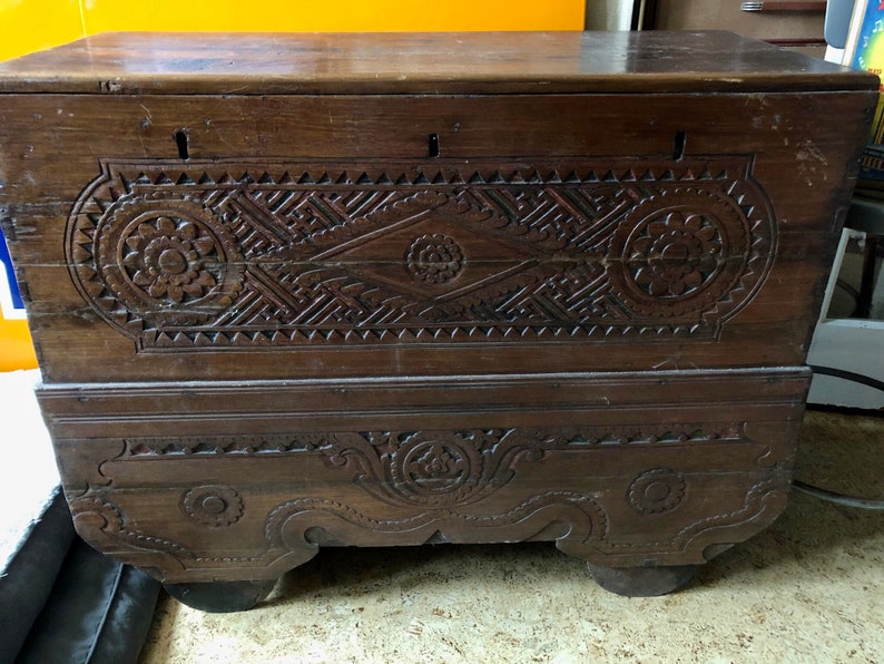 Large 19th Century Indonesian Chip Carved Chest Trunk on Wood | Etsy