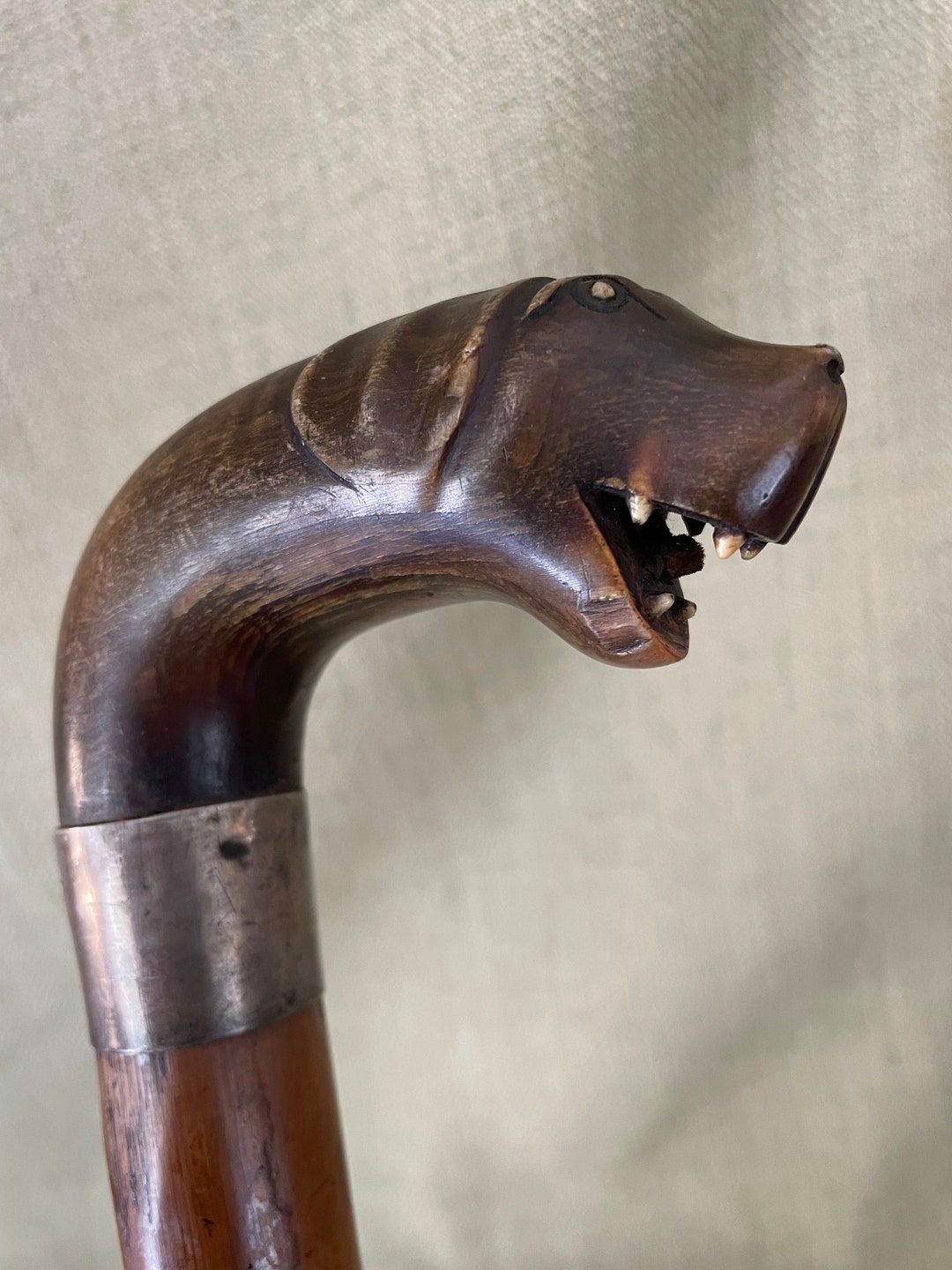 Antique Carved Dog Head Cane, Walking Stick - Etsy