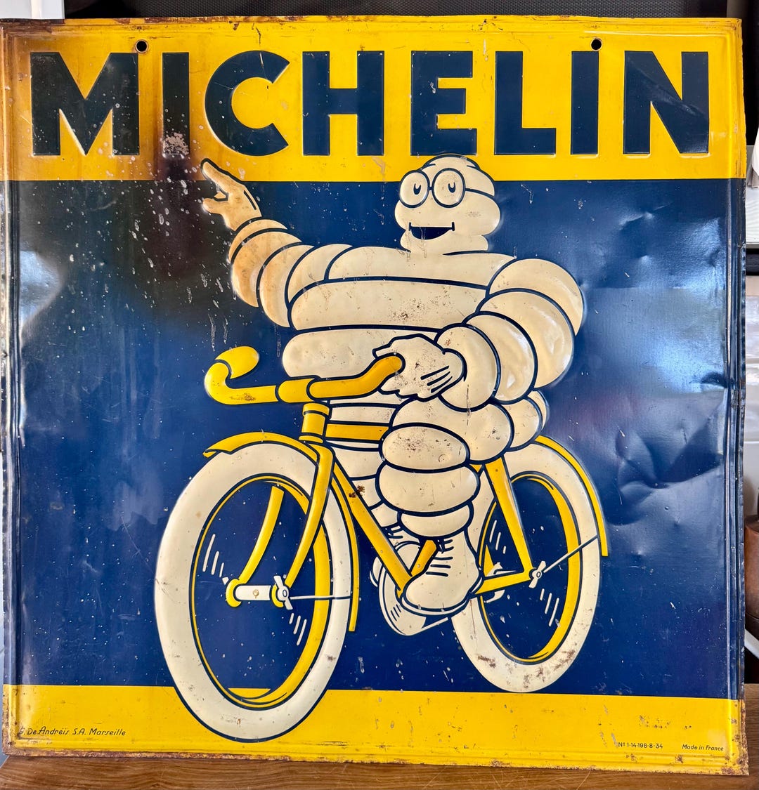 Original 1930’s Michelin Man Bicycle Balloon Tire Sign, Embossed Tin - Etsy