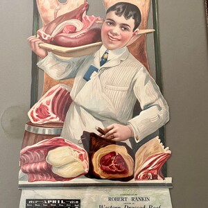 Antique 1910 Chromolithograph Butcher Shop Calendar With Meat and Cigar ...