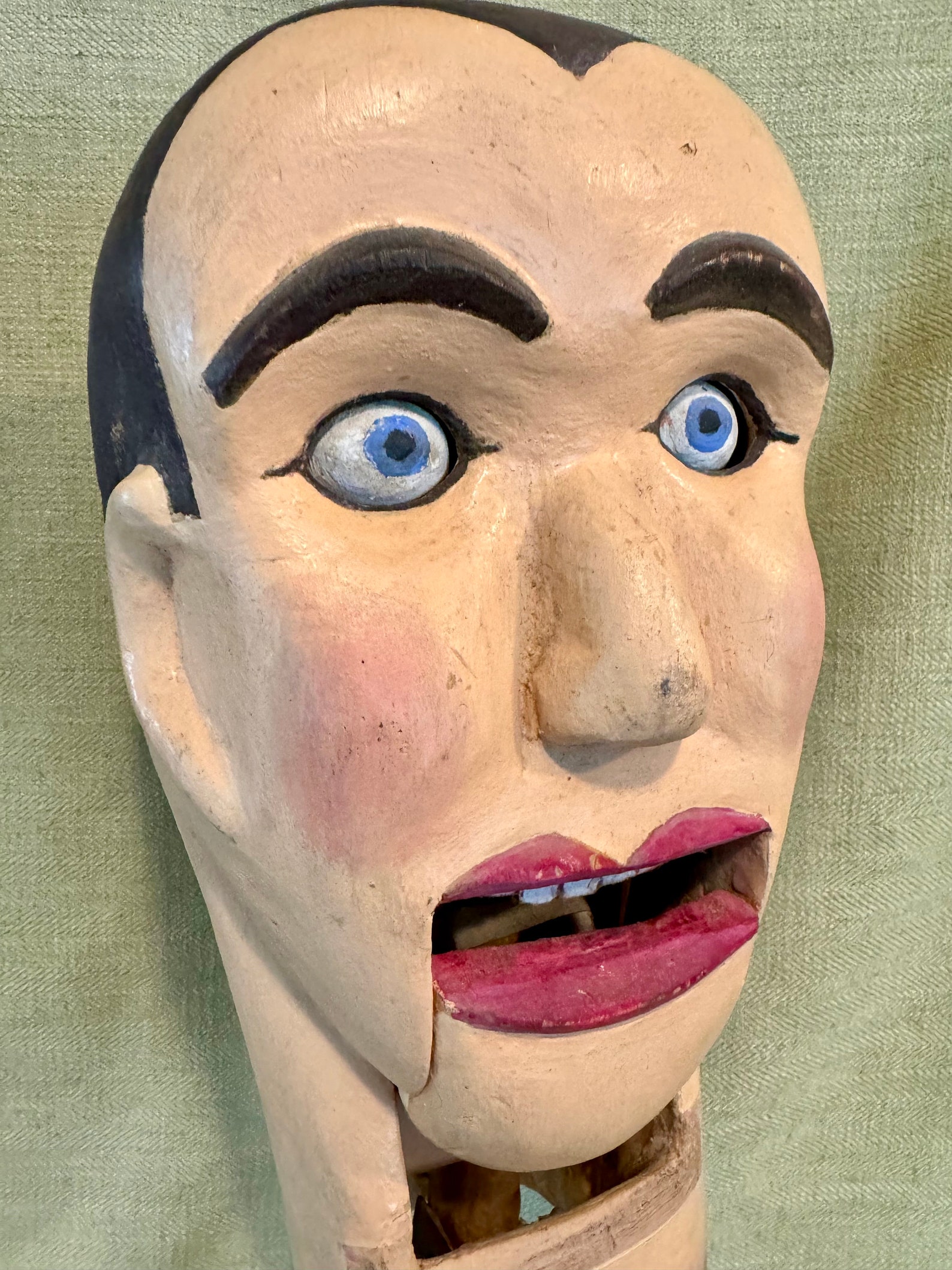 Vintage Folk Art Ventriloquist Dummy Head With Articulating Eyes and ...