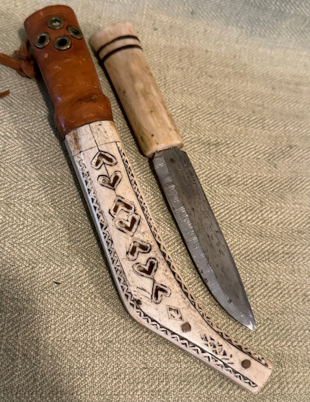 Antique Sami Hunting Knife With Reindeer Antler Pierced Sheath, Knudsen ...