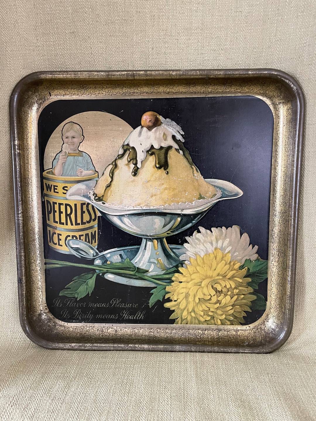 Antique Peerless Ice Cream Tray, Tin Advertising Sign - Etsy