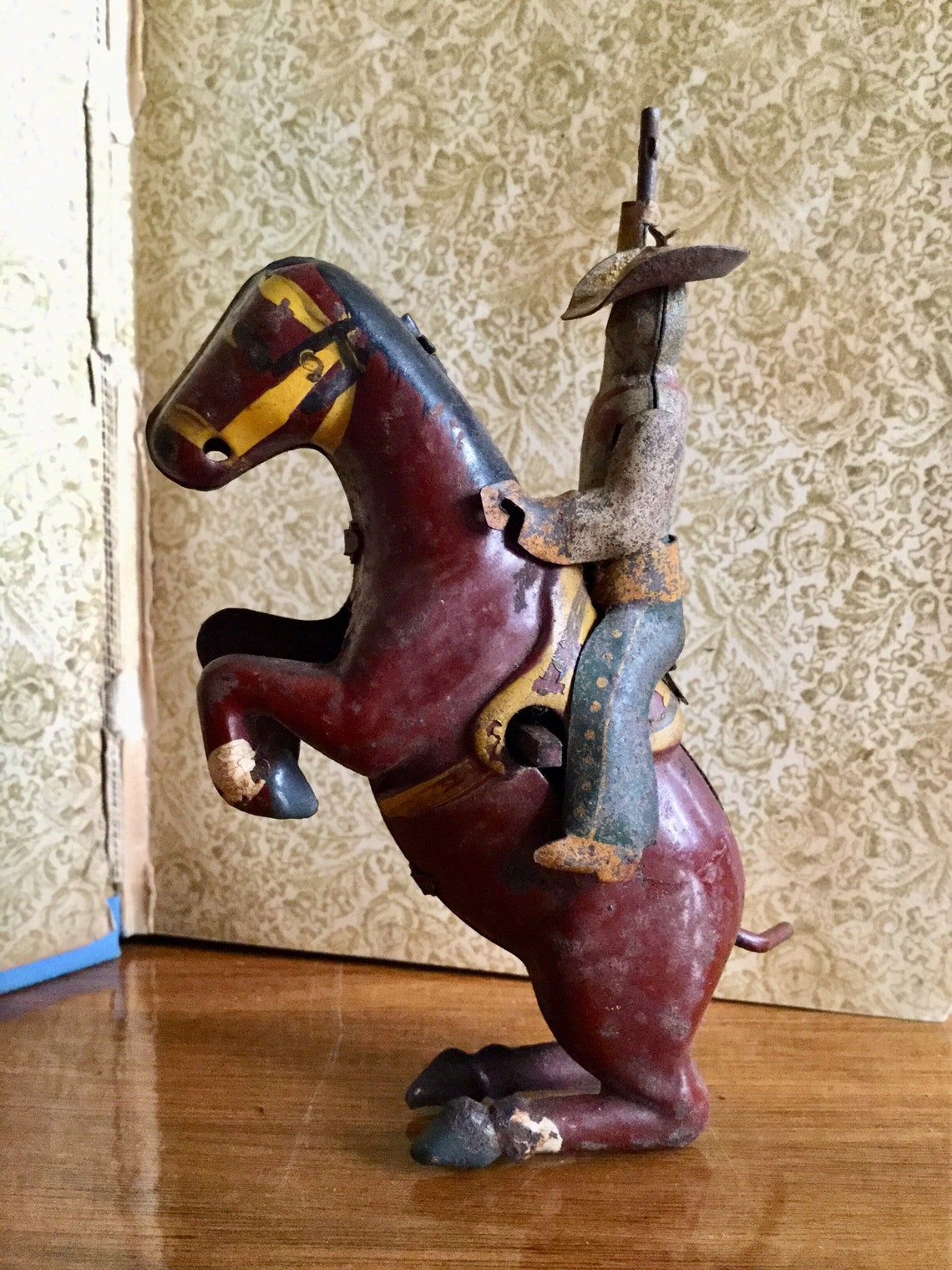 Giddy Up Vintage Tin Toy Cowboy on Bucking Bronco - Etsy
