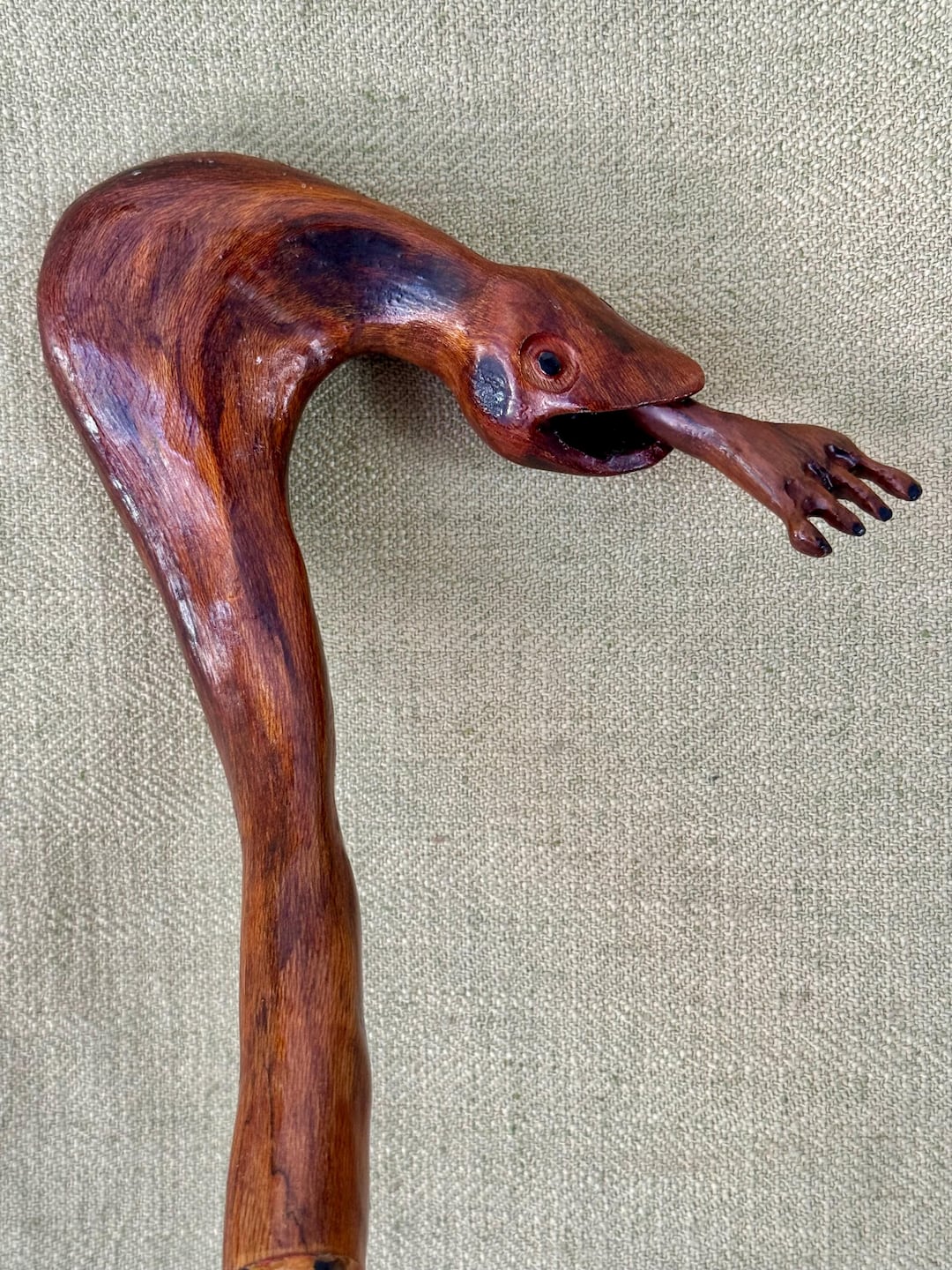 Antique Folk Art Snake Cane With Forked Tongue, Carved One Piece Wood ...