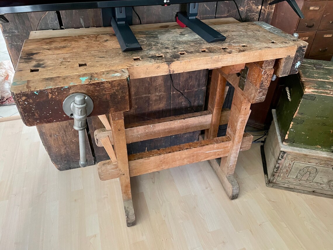 Antique Workbench Smaller Size Two Vices | Etsy