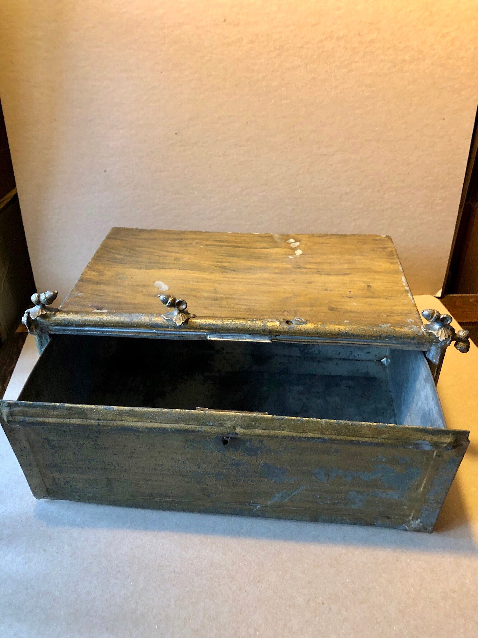 1871 Folk Art Gilded Tin Lock Box With Acorns and Artists | Etsy