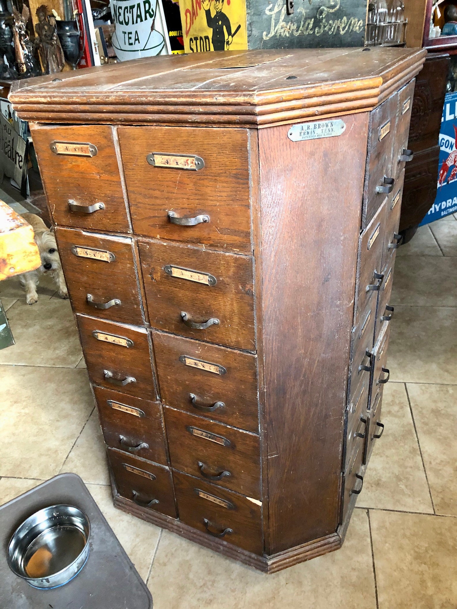 Antique 1901 AR Brown Rotating Hardware Display Cabinet, 40 Drawers ...