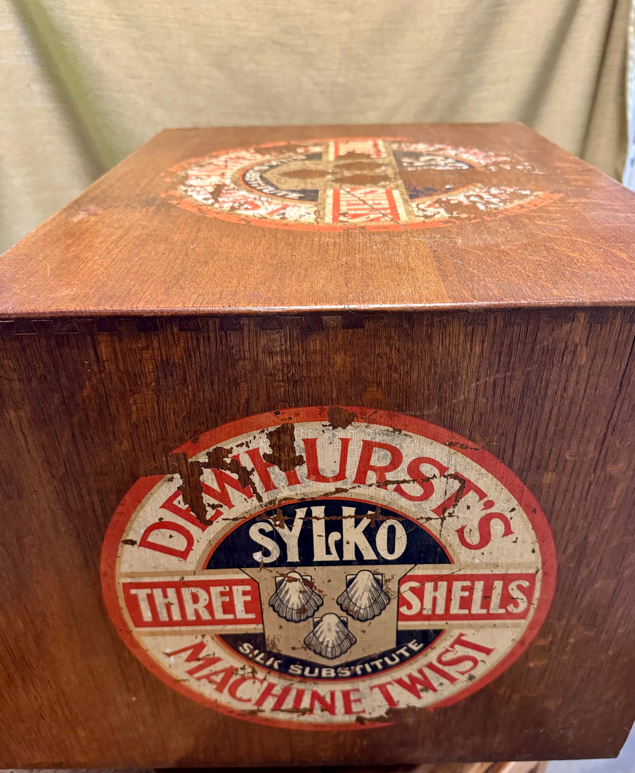 Original Dewhurst’s Sylko Rotating Oak Spool Chest With Double Glass ...