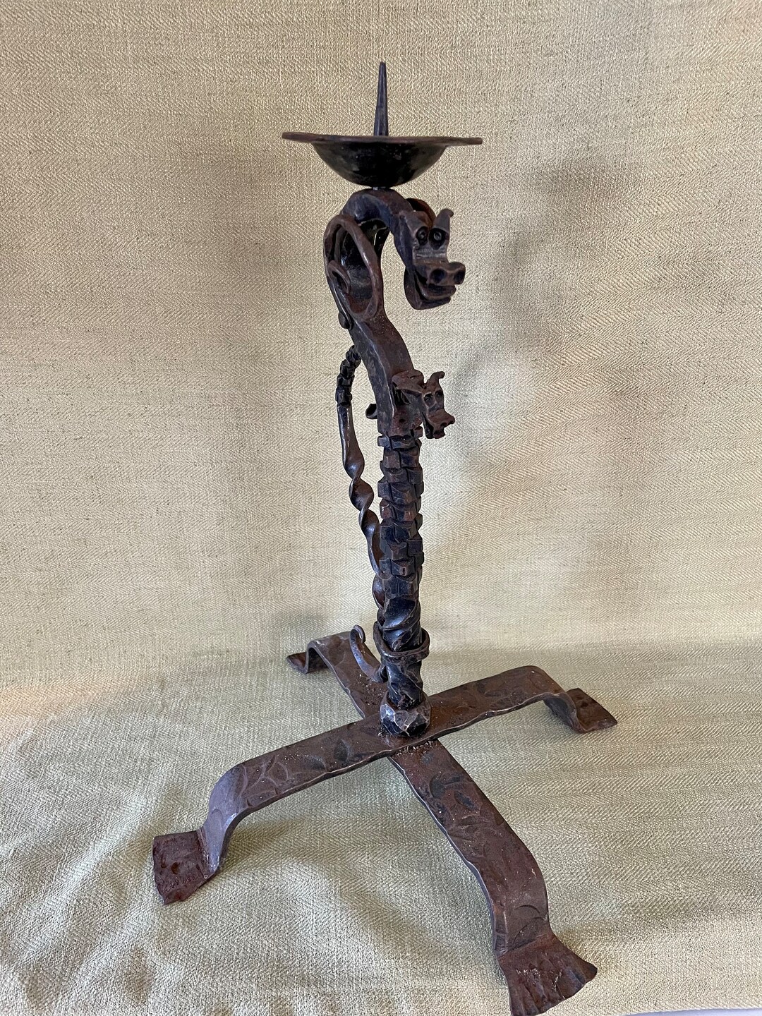 Large Brutalist Mid Century Forged Iron Dragon Candlestick - Etsy