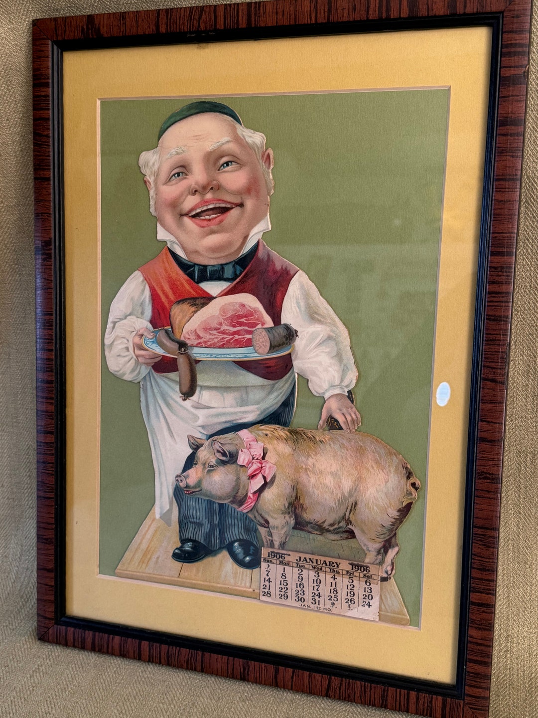 1906 Butcher Shop Butcher and Pig Advertising Calendar Framed - Etsy