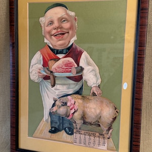 1906 Butcher Shop Butcher and Pig Advertising Calendar Framed - Etsy