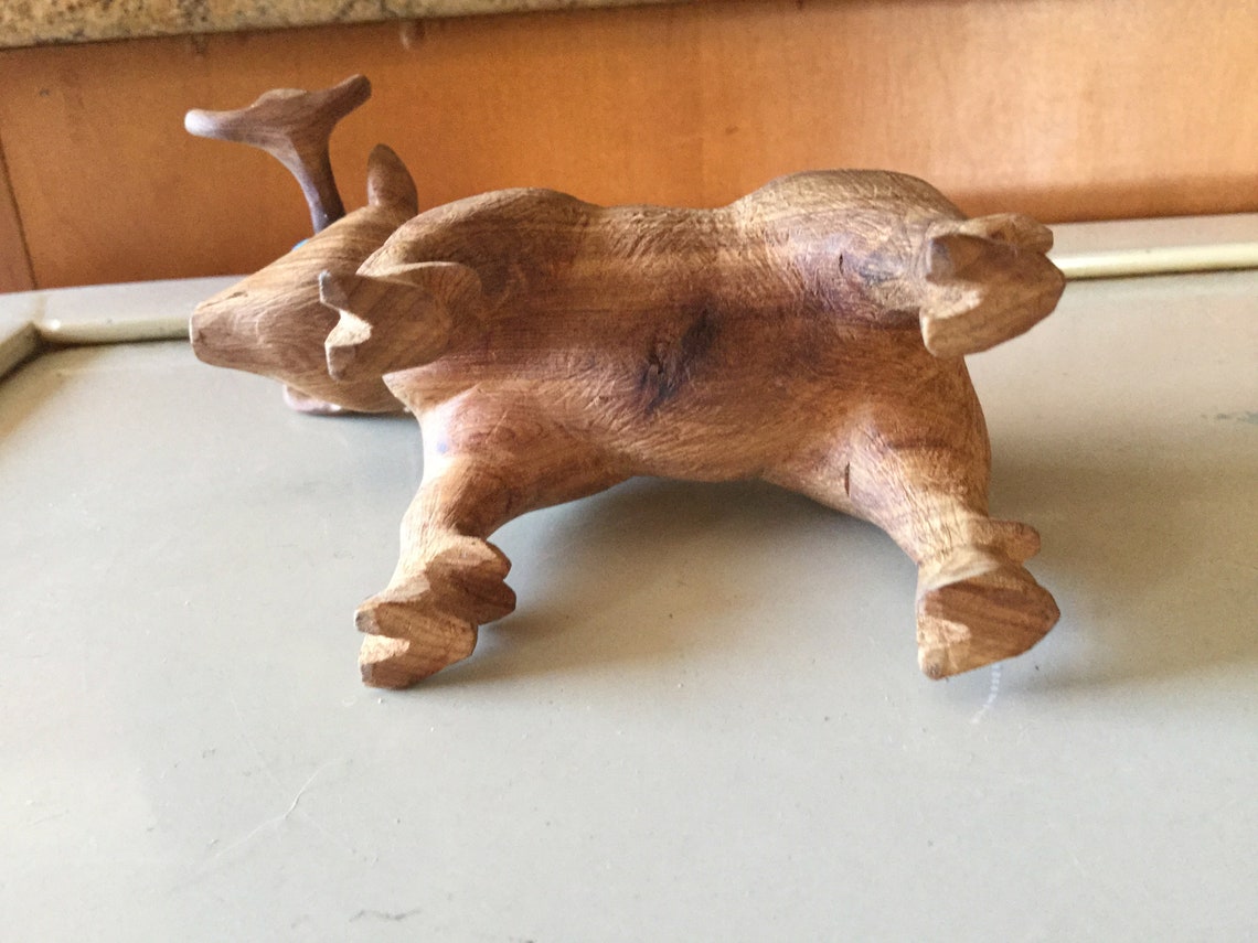 Native Zuni Carved Cedar Elk Fetish Turquoise Inlay Cody - Etsy