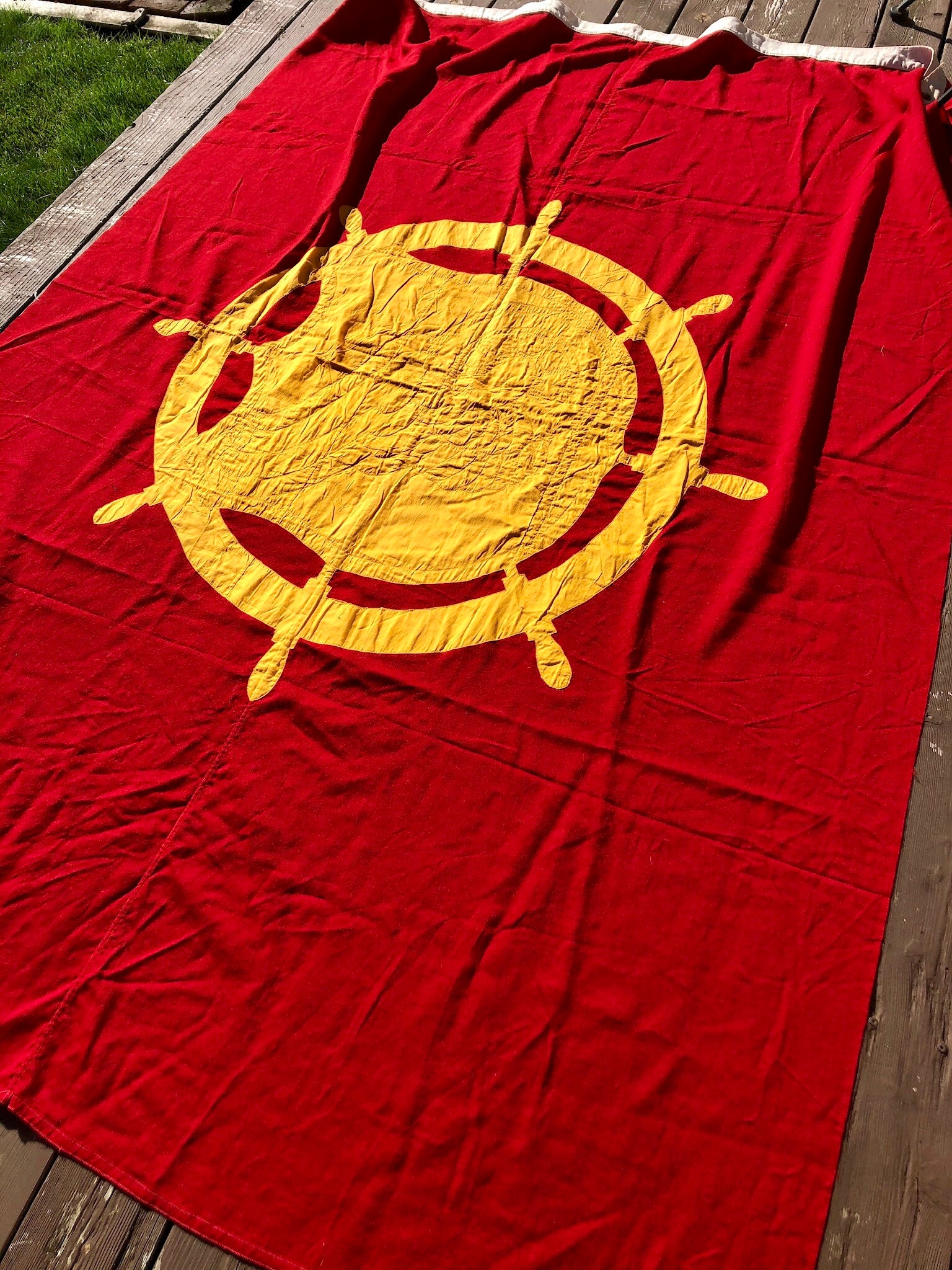 Large Antique Wool Flag With Ships Wheel and Quilted Flying Wheel - Etsy