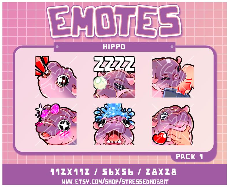 Cute Happy Little Hippo (6) Pack 1 | Twitch Discord Youtube | Cute ...