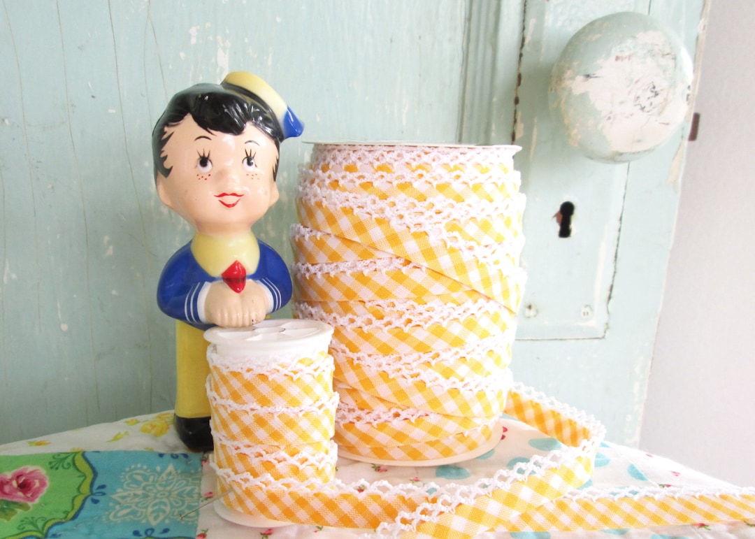 Yellow Gingham Double Fold Crochet Edge Bias Tape (no. 84). Yellow ...