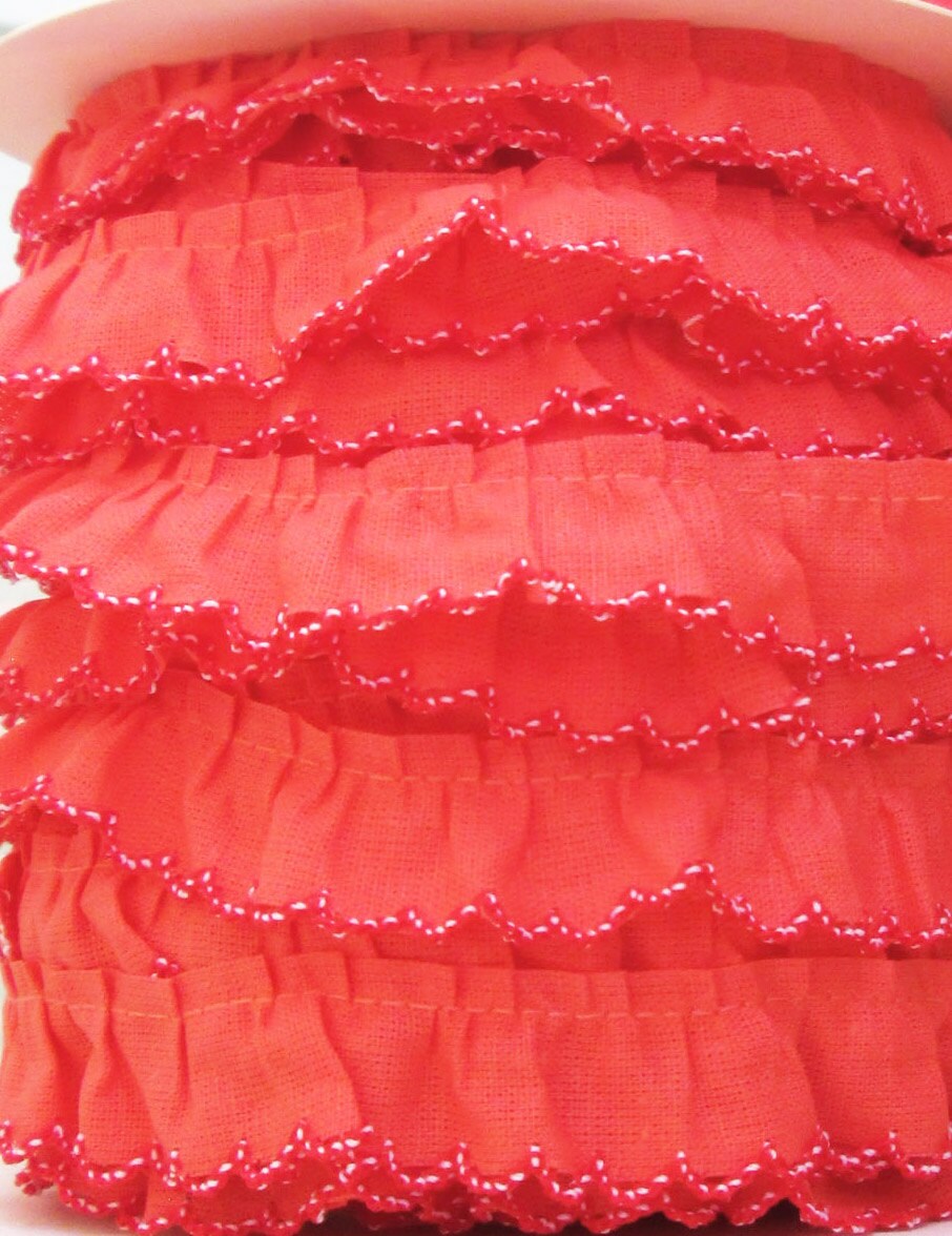 Red on Melon Crochet Edge Trim No434. Red Ribbon. Red Trim. | Etsy