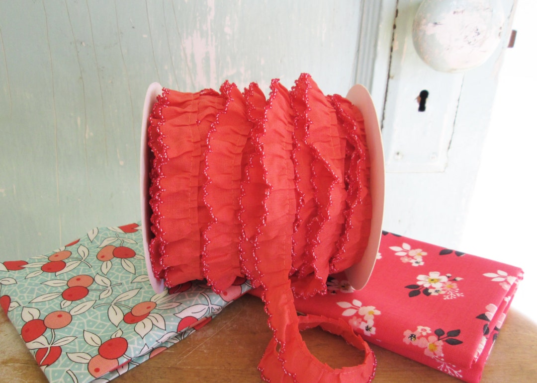 Red on Melon Crochet Edge Trim No434. Red Ribbon. Red Trim. Red Crochet ...