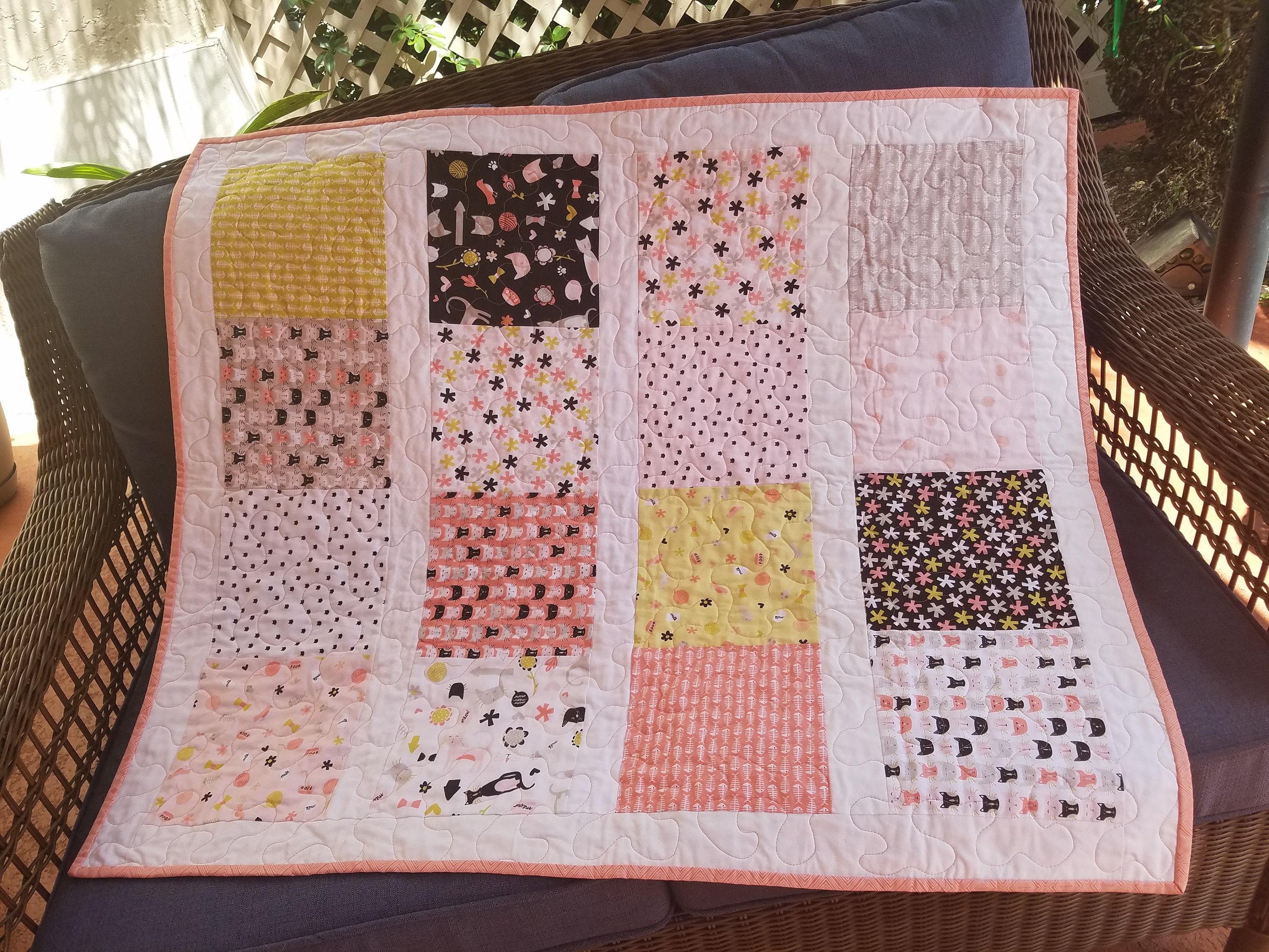 Coral and Grey Crib Quilt Baby Quilts Handmade Modern Baby | Etsy