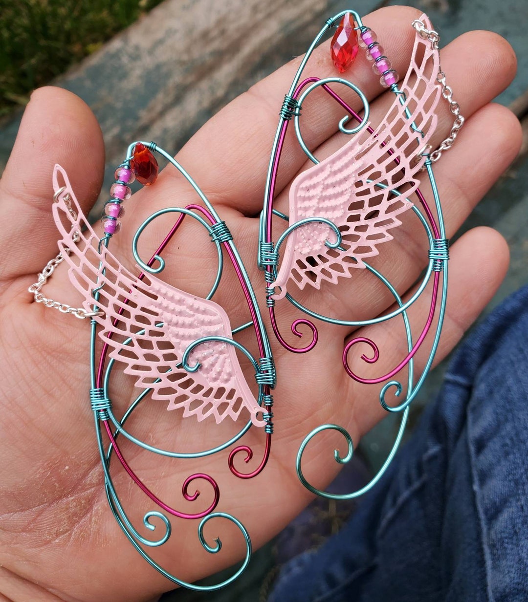 Pink & Ice Blue Winged Elf Ear Cuffs: Fantasy Cosplay Clip-on Earrings ...