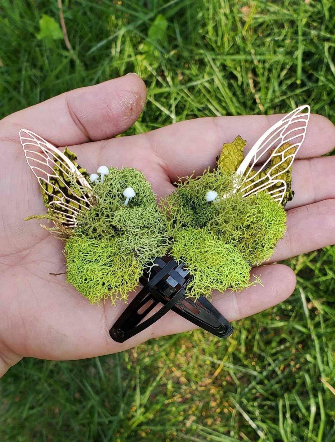 Copper Fairy Wings Moss and Mushrooms Hair Clips, Wings Barret - Etsy